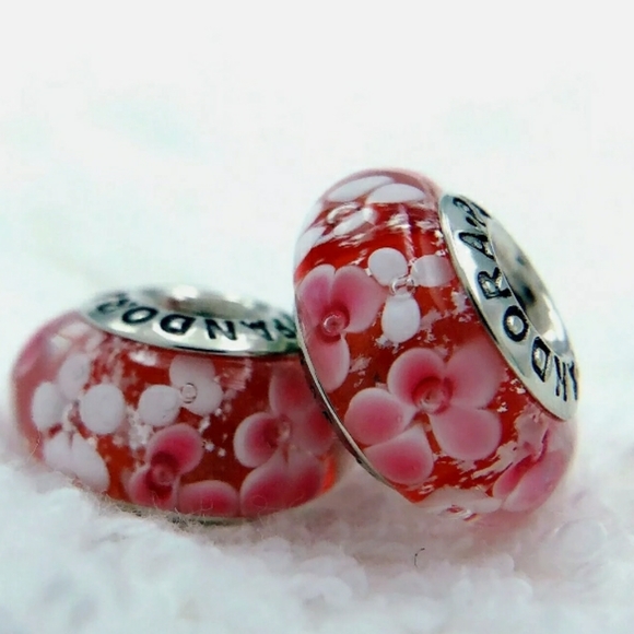 Pandora | Jewelry | Pandora Pair Of Red Flower Murano Glass Beads ...